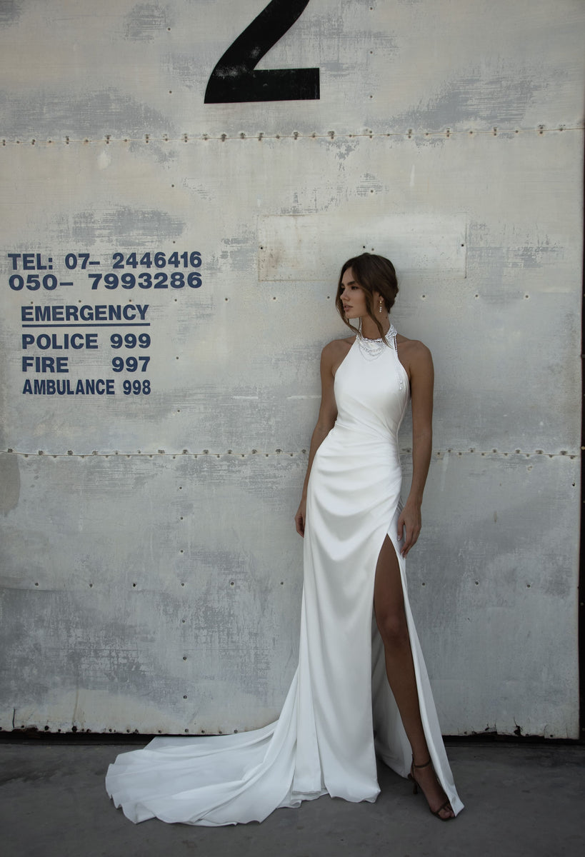 Elegant Satin Fitted Wedding Dress with American Armhole Walsh ...