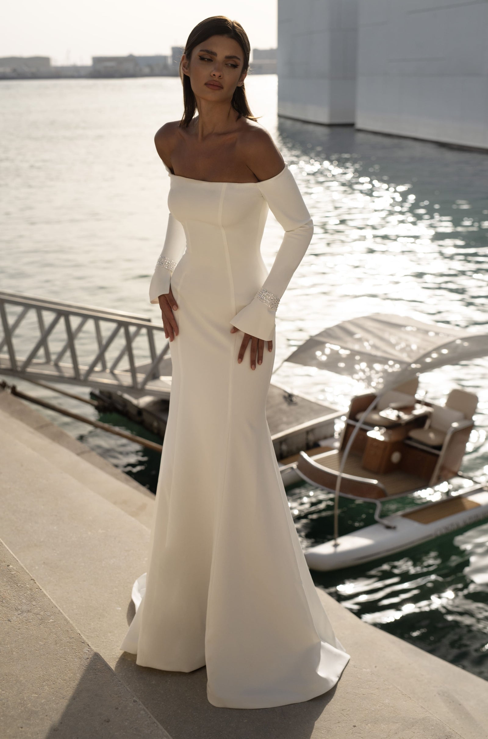 Elegant Long Sleeve Wedding Dress with Embroidered Cuffs Lamena ...