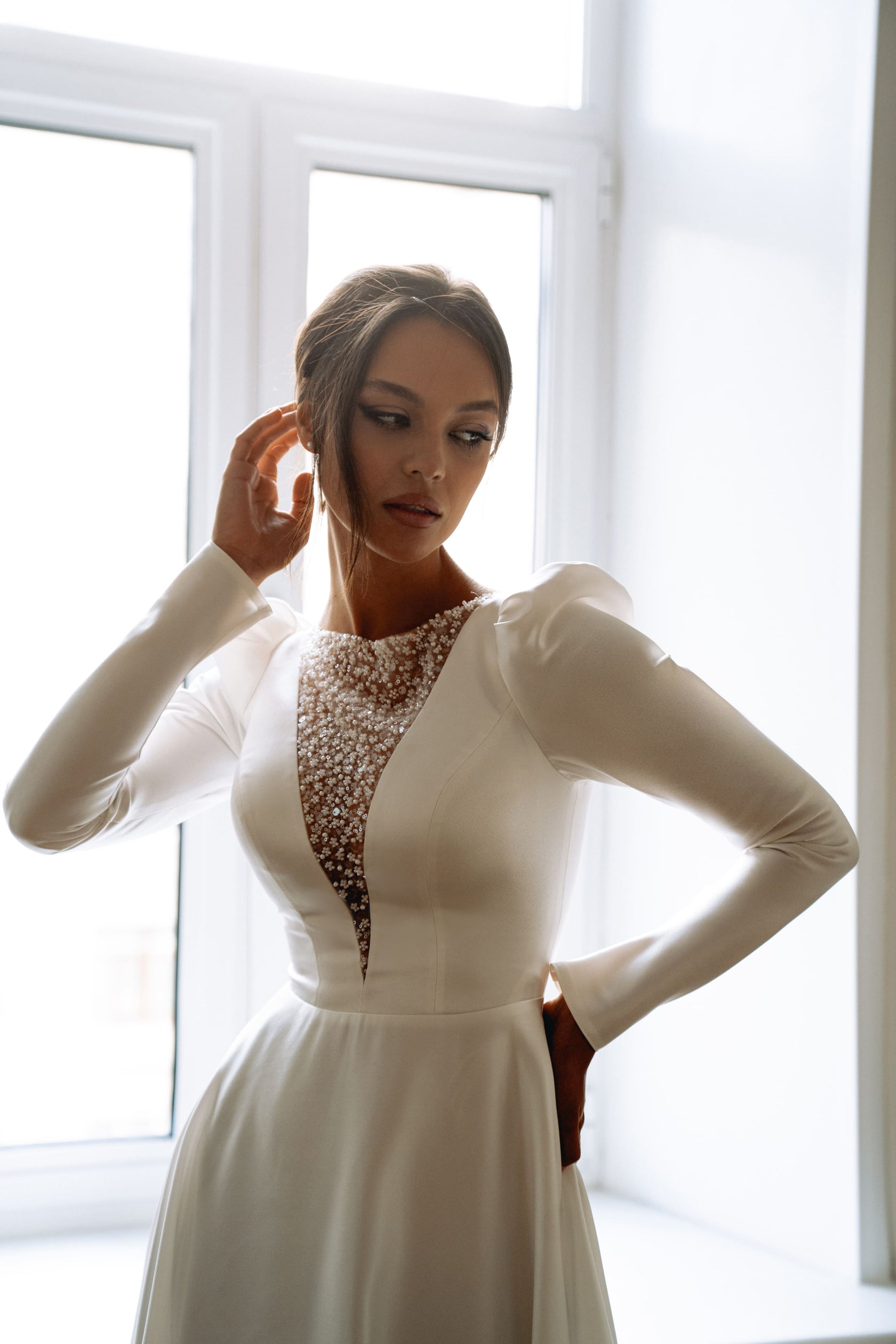 A-Line Satin Wedding Dress with Long Sleeves Sonya Soley Ruth – Wedding ...