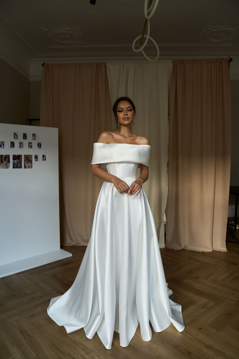 A-Line Satin Wedding Dress with Lowered Straps Sonya Soley Armanis ...